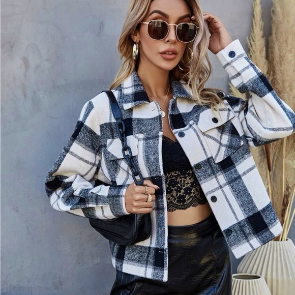 SHEIN | Jackets & Coats | Shein Lune Plaid Flap Pocket Shacket | Poshmark